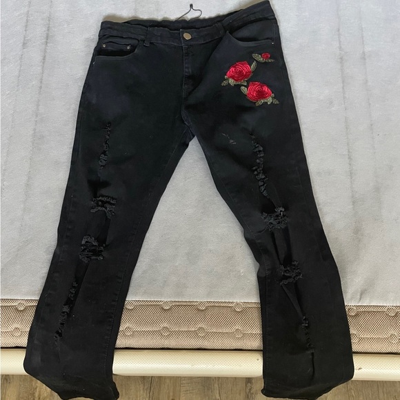 Jeans | Mens Graphic Rose Rip Designer Jeans Sz34 | Poshmark